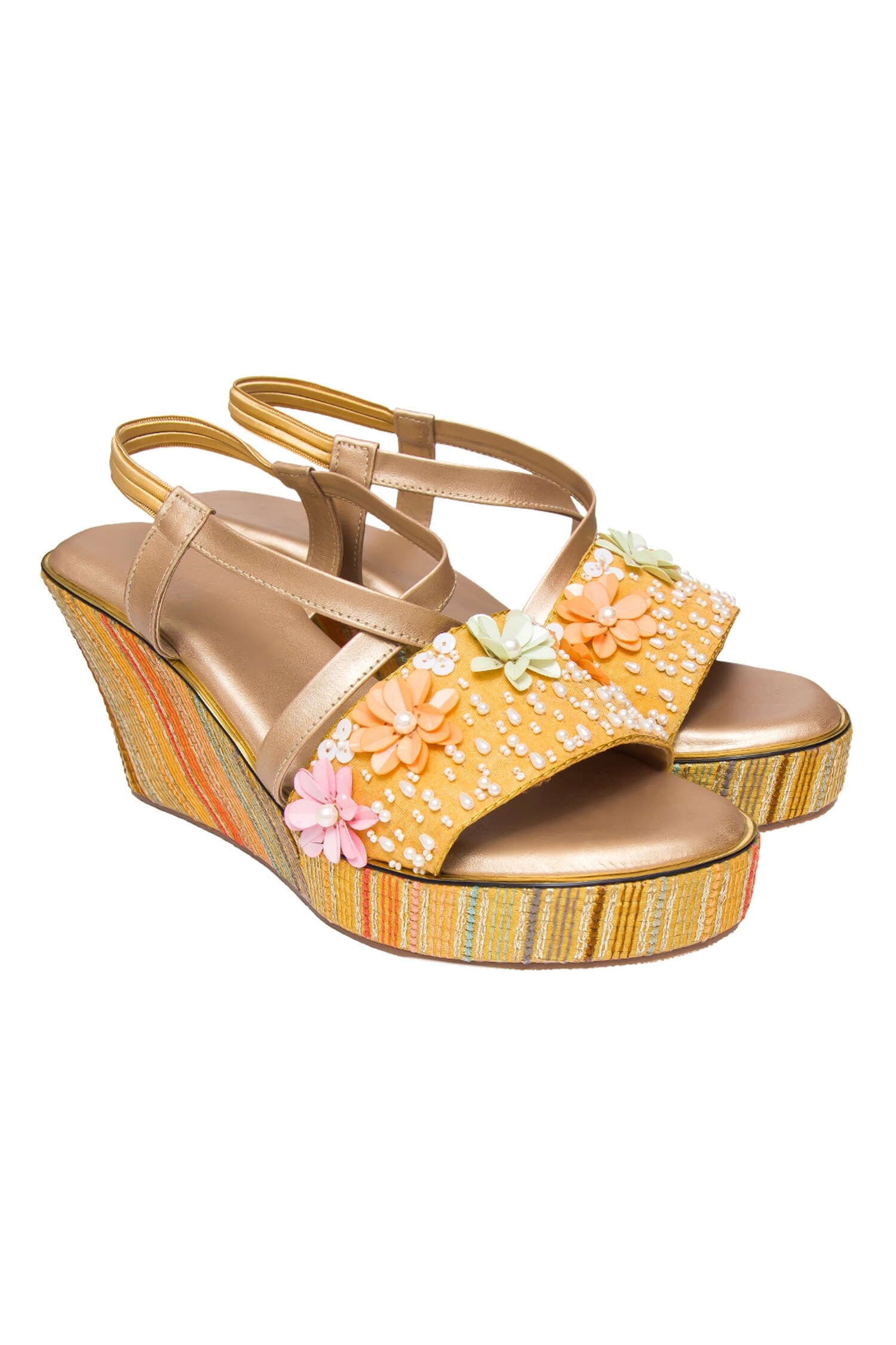 Buy Kkarma Multi Color Silk Chaaya Embroidered Wedges Online | Aza Fashions