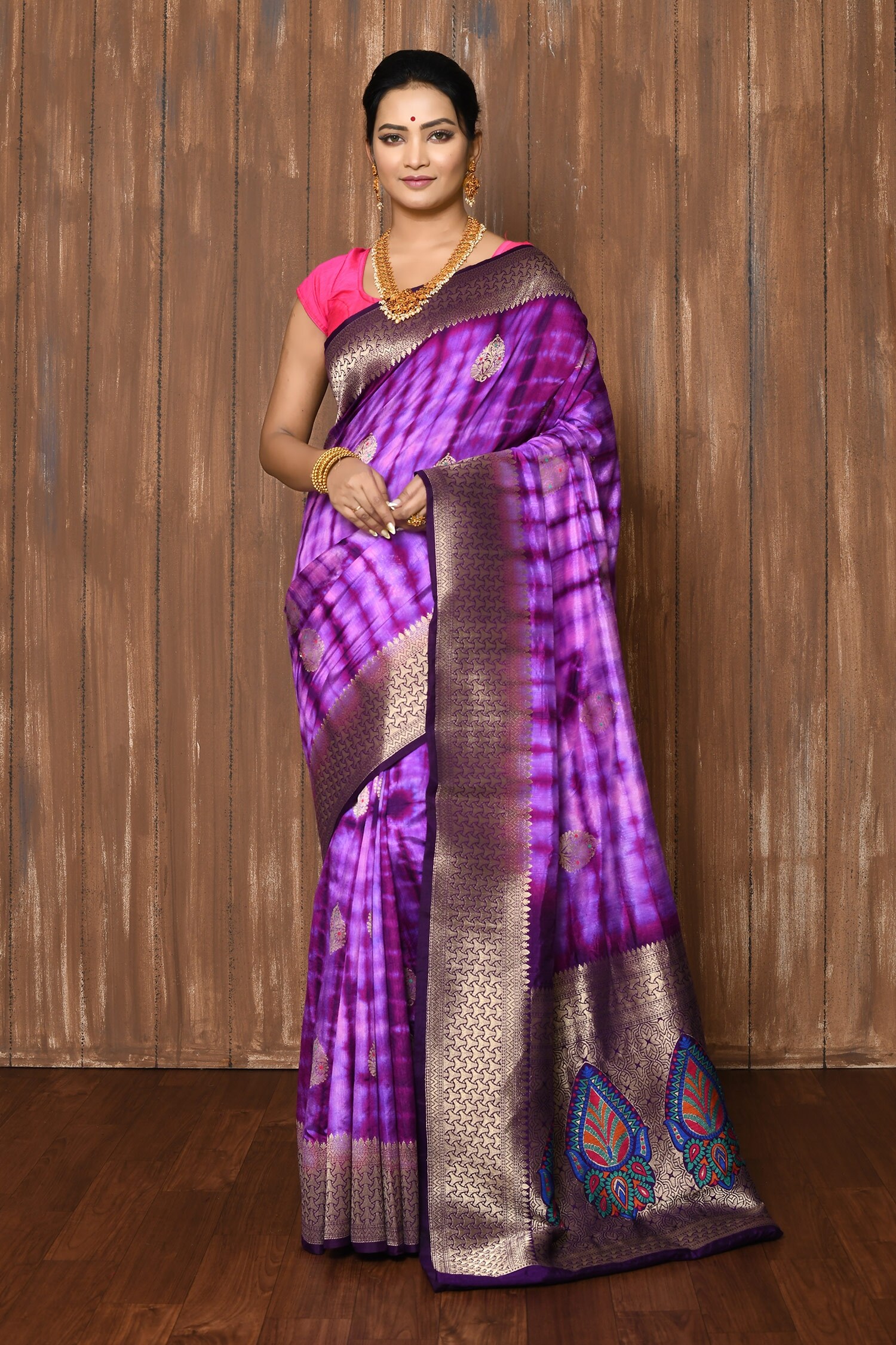 Buy Nazaakat by Samara Singh Purple Soft Art Silk Leheriya Stripe ...