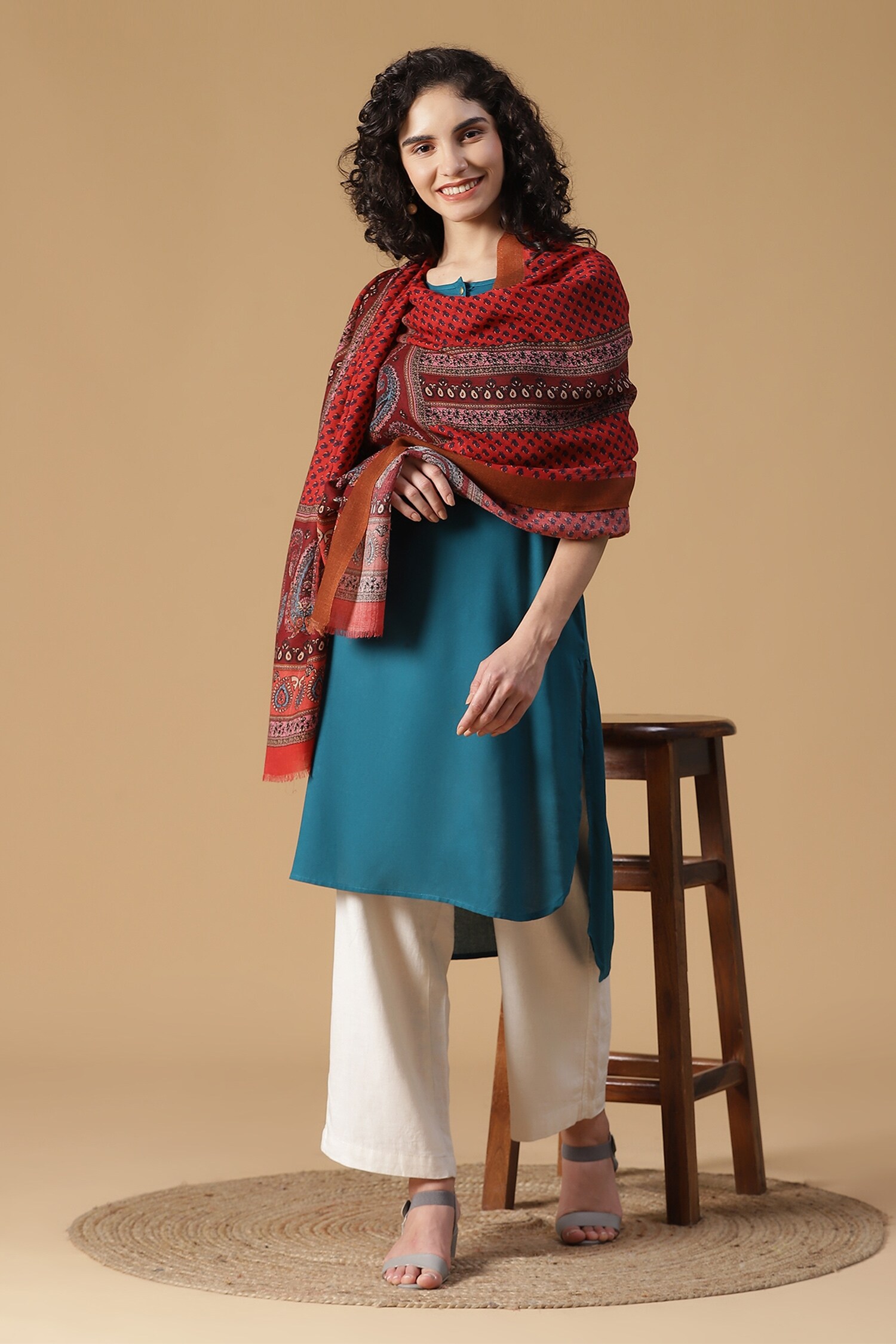 Buy Maroon Printed Wool Floral Shawl by SHINGORA Online at Aza Fashions.