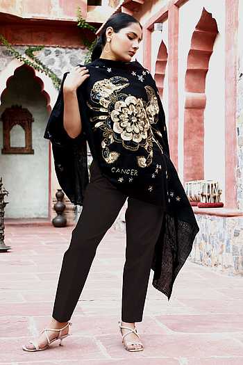 Buy Black Embroidered Cancer Sequin Pipe Stole by DUSALA Online at Aza ...