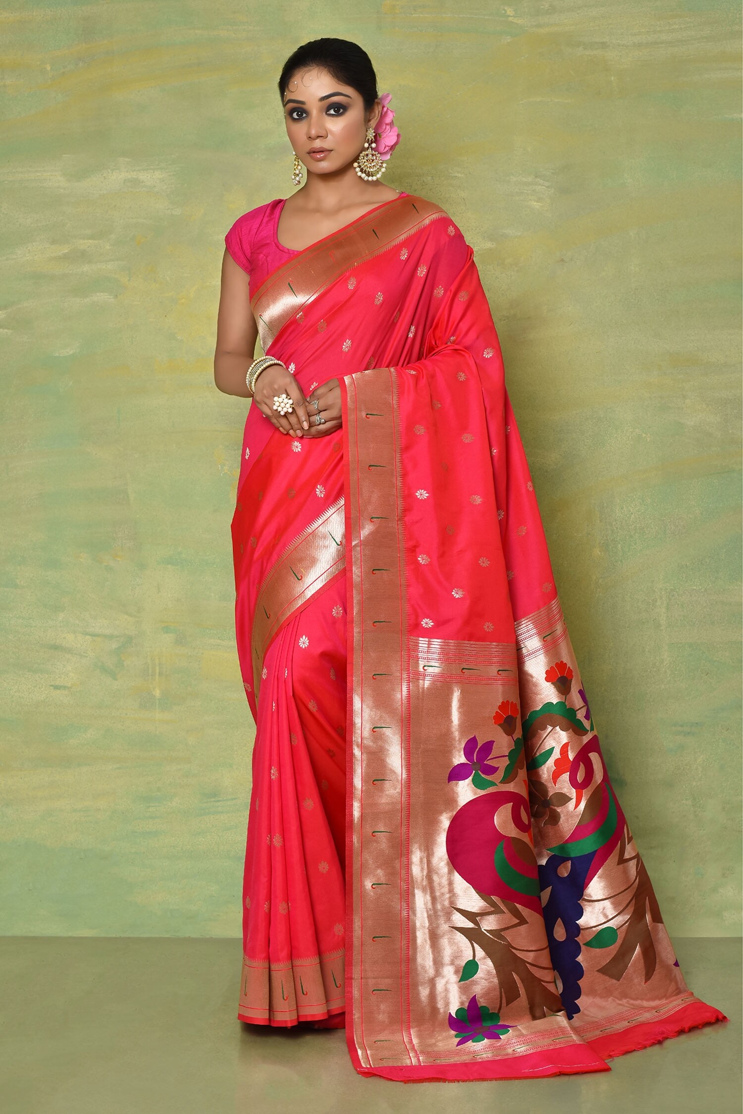 Buy Naintara Bajaj Pink Peacock And Floral Print Saree Online | Aza ...