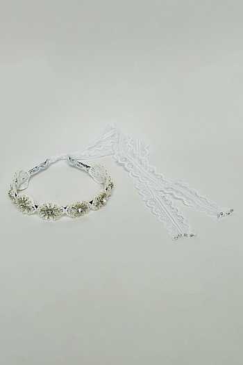 Buy Choko White Flower Lace And Stone Work Tie Down Hairband For Girls ...
