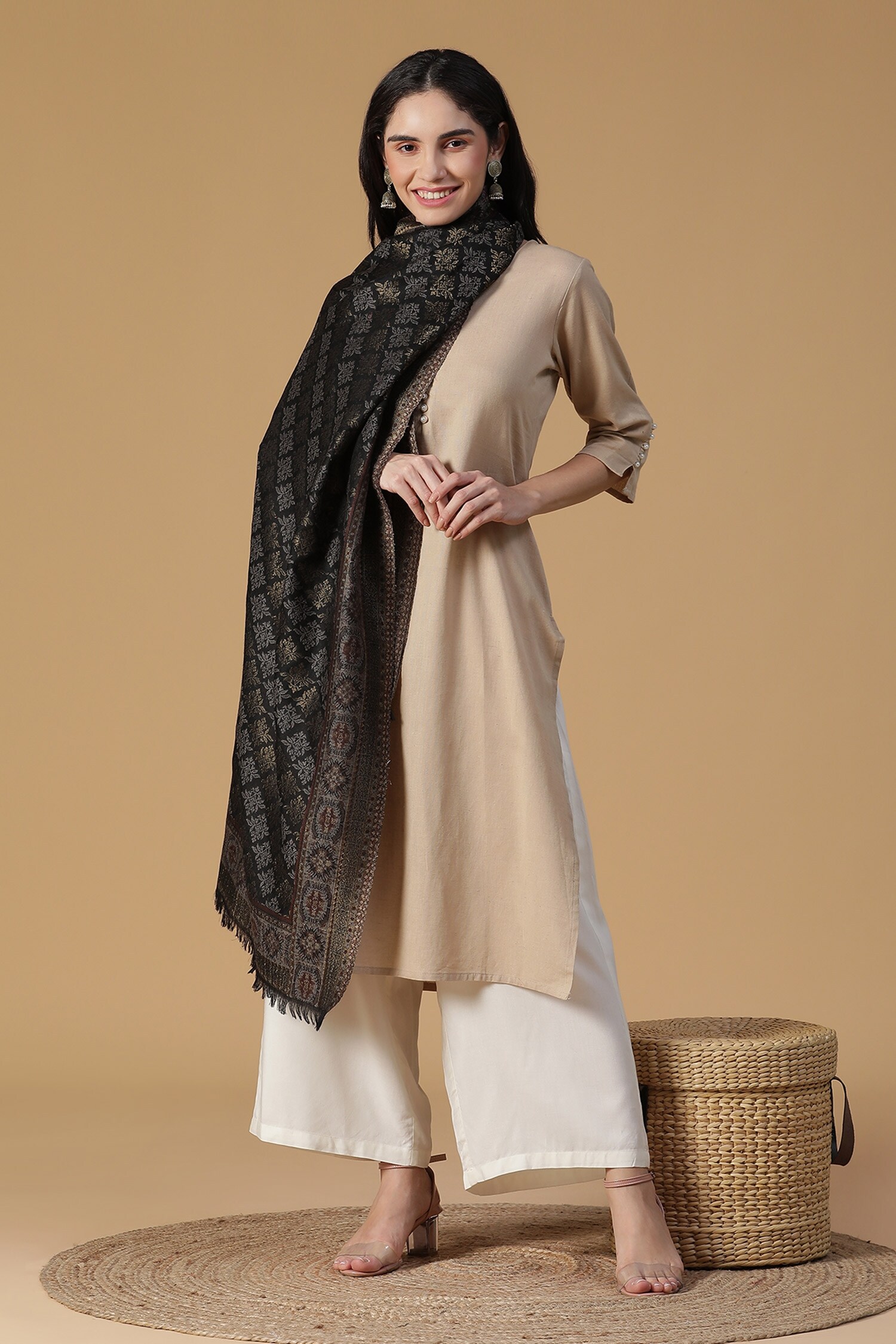 Buy Black Floral Jacquard Woven Stole by SHINGORA Online at Aza Fashions.