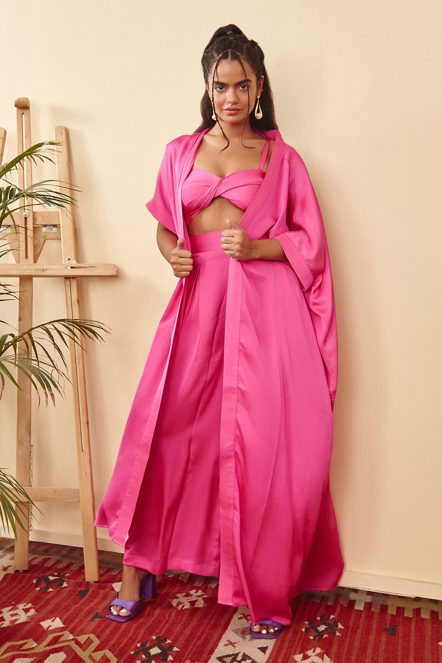 Buy Sorbae Fuchsia Textured Satin Co-ord Set Online | Aza Fashions