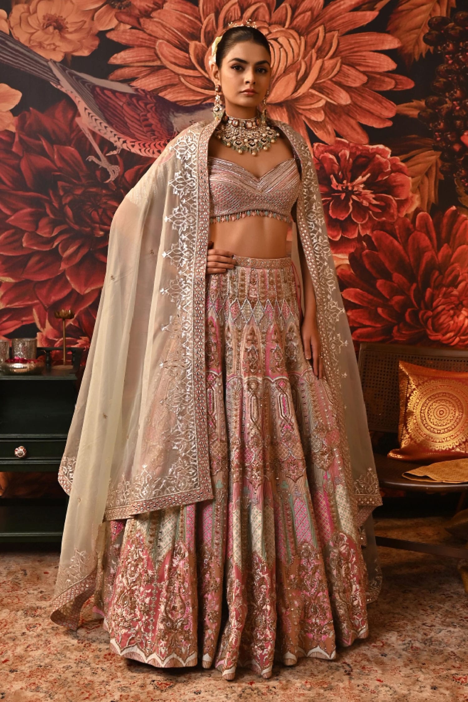 Buy Multi Color Lehenga And Blouse Zari Brocade Embellished Aiyana ...