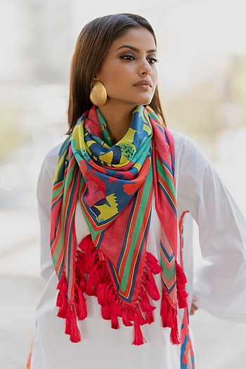 Buy Pink Floral Paradise Flower Pattern Scarf by Pooja-Keyur Online at ...