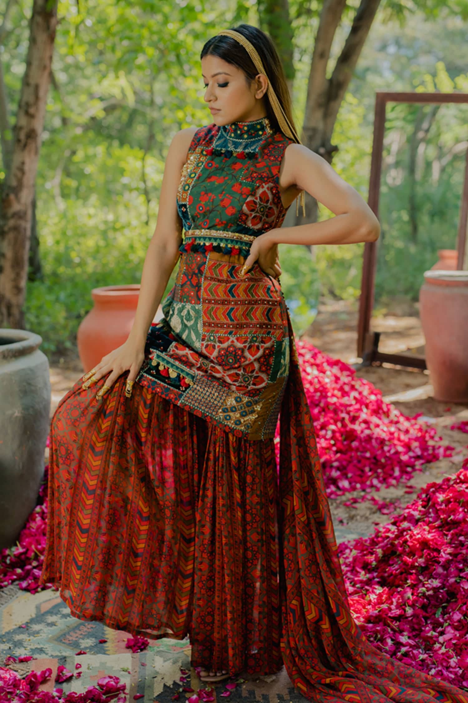 Buy Multi Color Kurta : Cotton Silk Embroidered Aari Short And Sharara ...