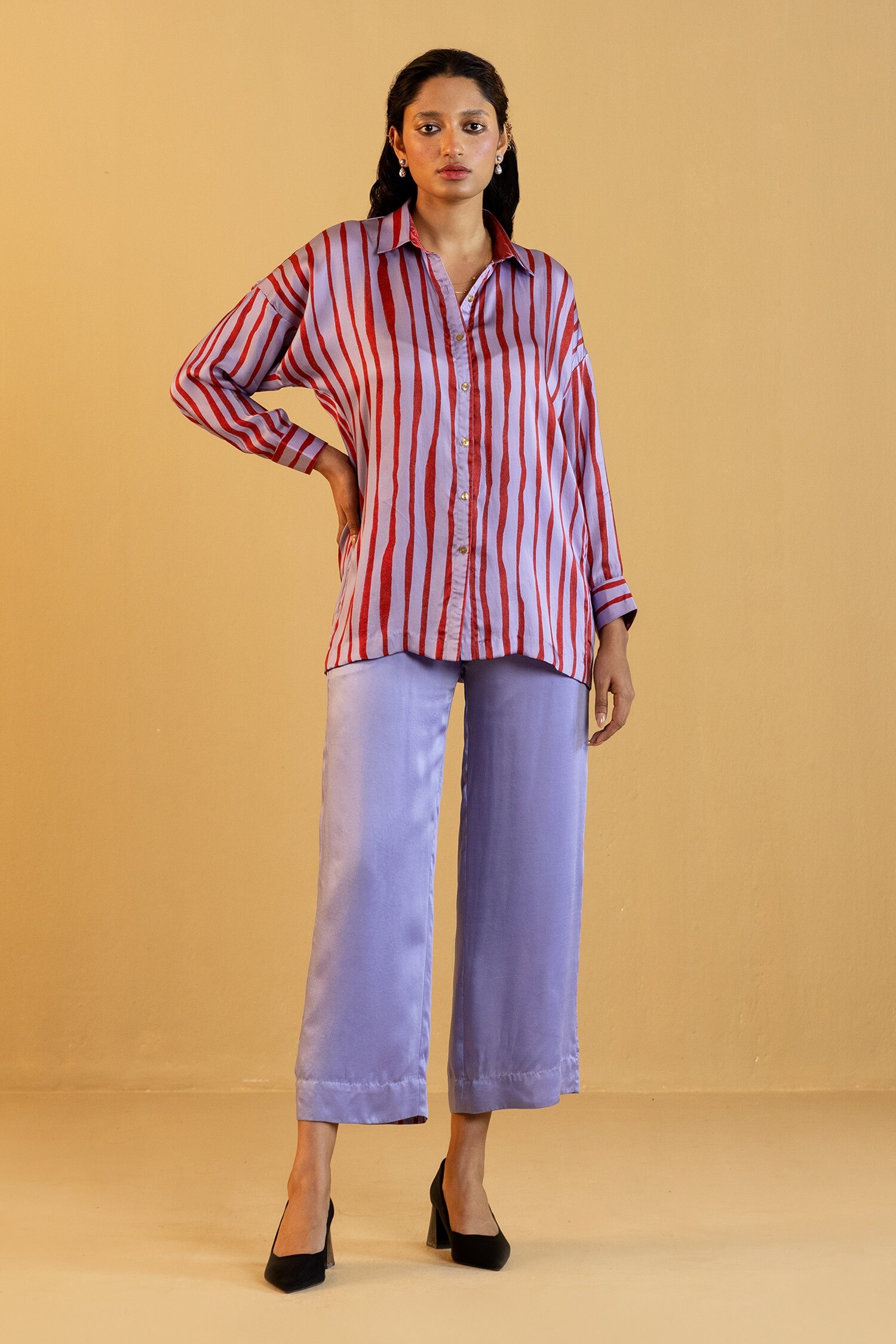 Buy Purple Fabric Heavy Satin Crocus Laylak Straight Pant For Women by ...