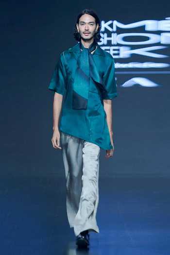 Buy Green Viscose Satin Faggoted Collared Shirt For Men by Dhruv Vaish ...