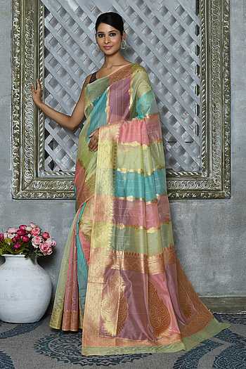 Buy Nazaakat by Samara Singh Multi Color Organza Colorblock Floret ...