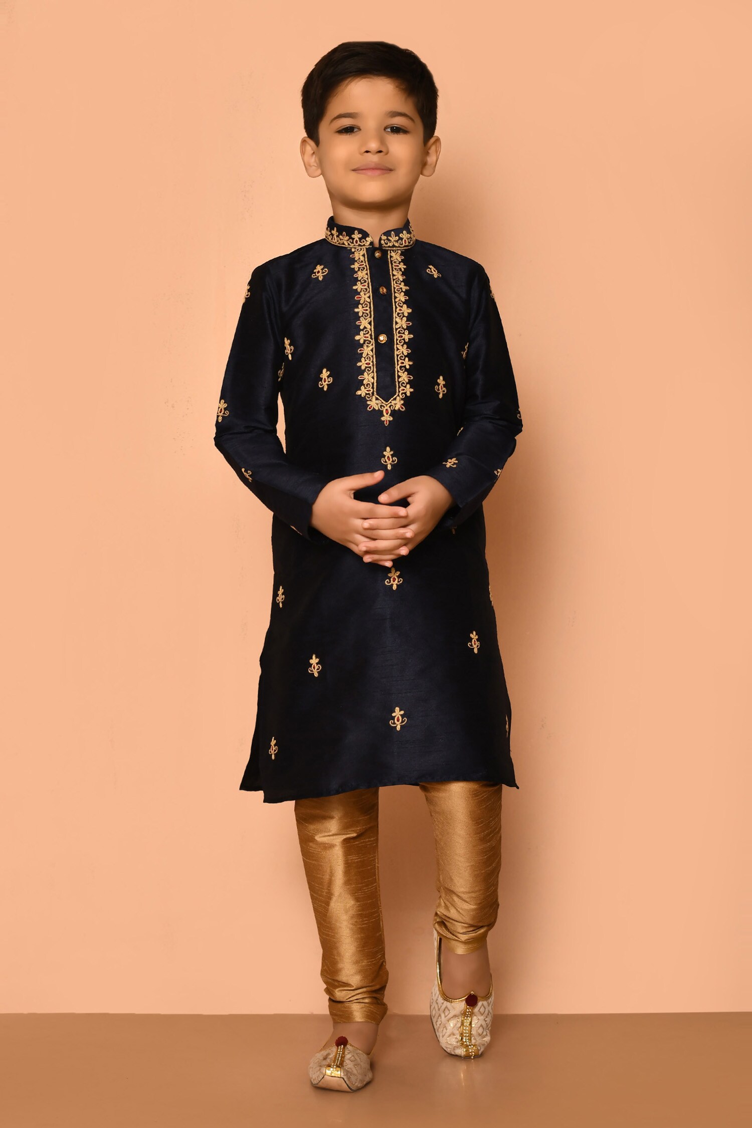 Buy Aryavir Malhotra Blue Floral Pattern Kurta And Gold Churidar Set ...