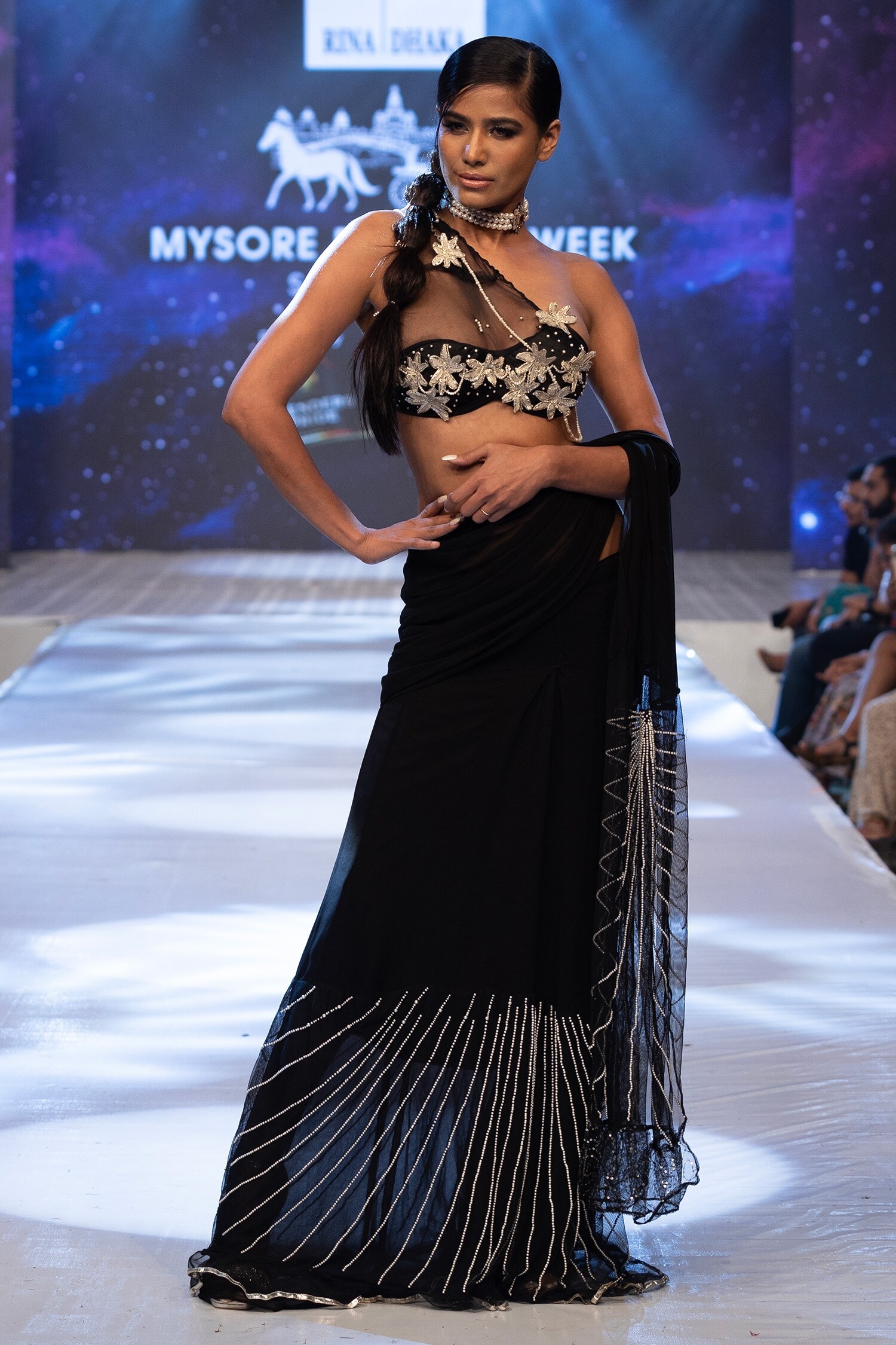 Buy Rina Dhaka Black Cotton Lehenga Saree With Asymmetric Blouse Online | Aza Fashions