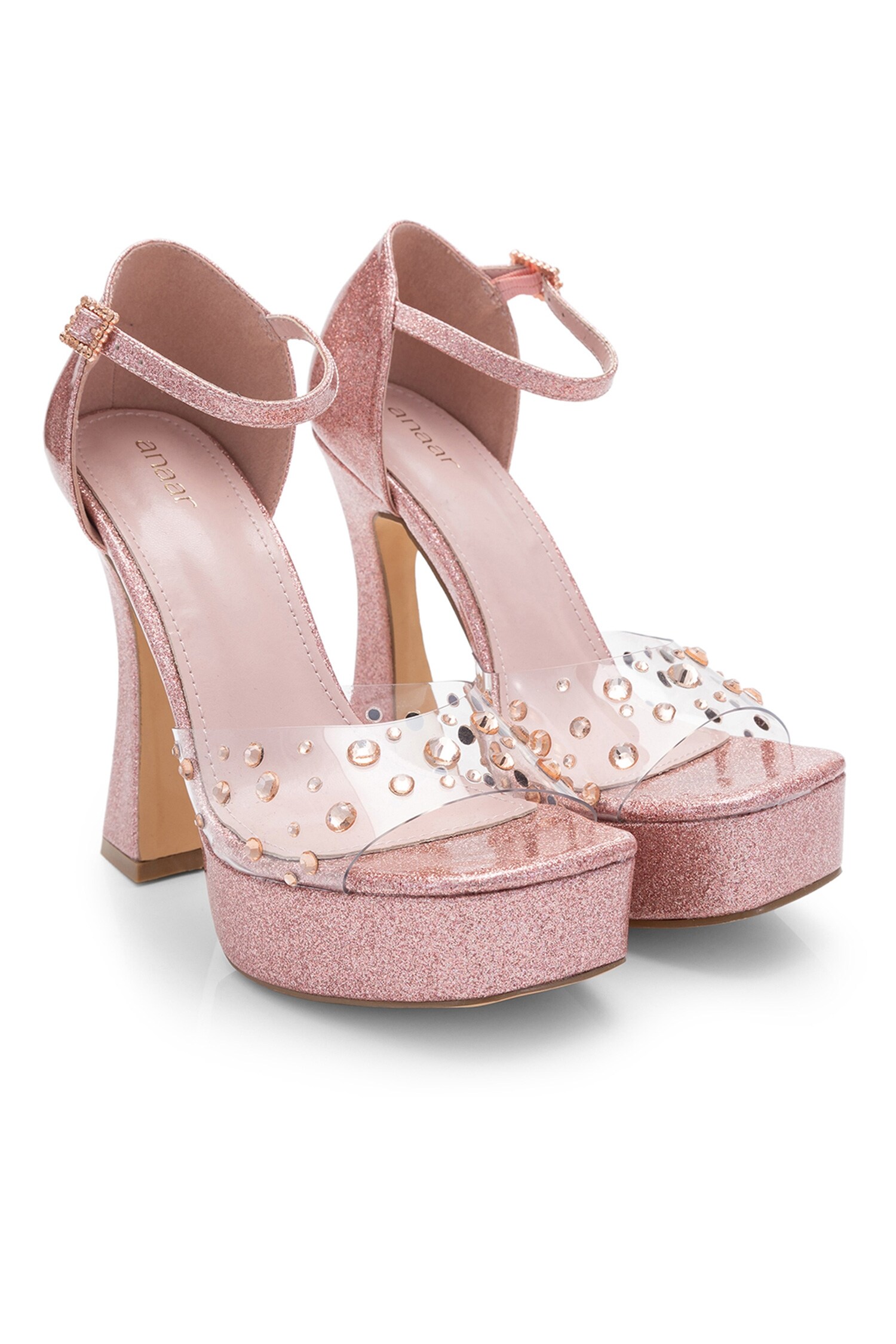 Buy Pink Rhinestones Fairy Wand Platform Heels by Anaar Online at Aza ...