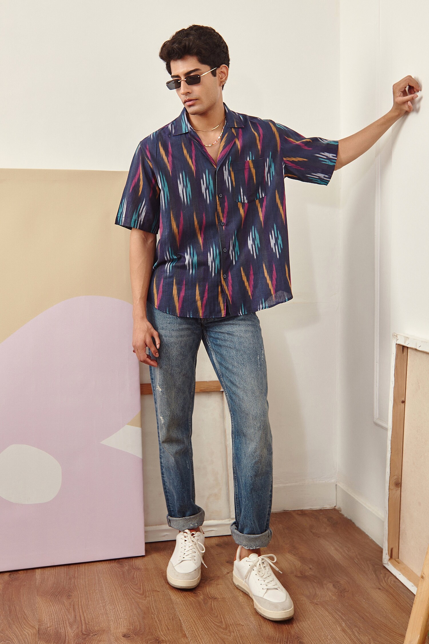 Buy Blue Printed Ikat Reno Half Sleeve Shirt For Men by Sorbae Online ...