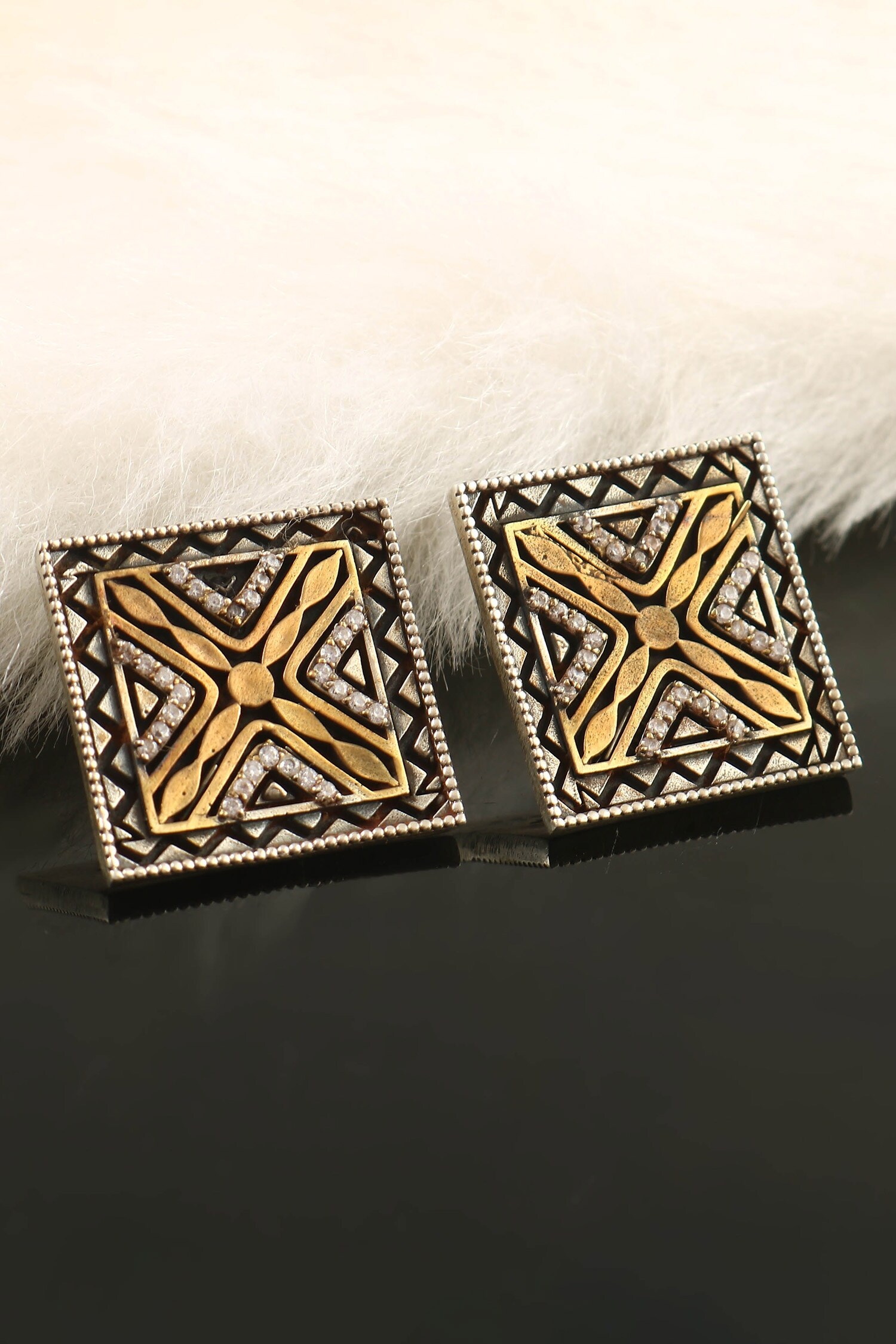 Buy Palace of Silver Antique Pattern Stud Earrings Online | Aza Fashions