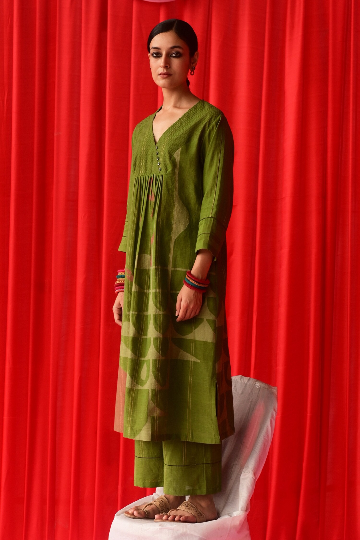 Buy Green Tunic - 50% Cotton And 50% Naaz Quilted Yoke Kurta And Pant ...