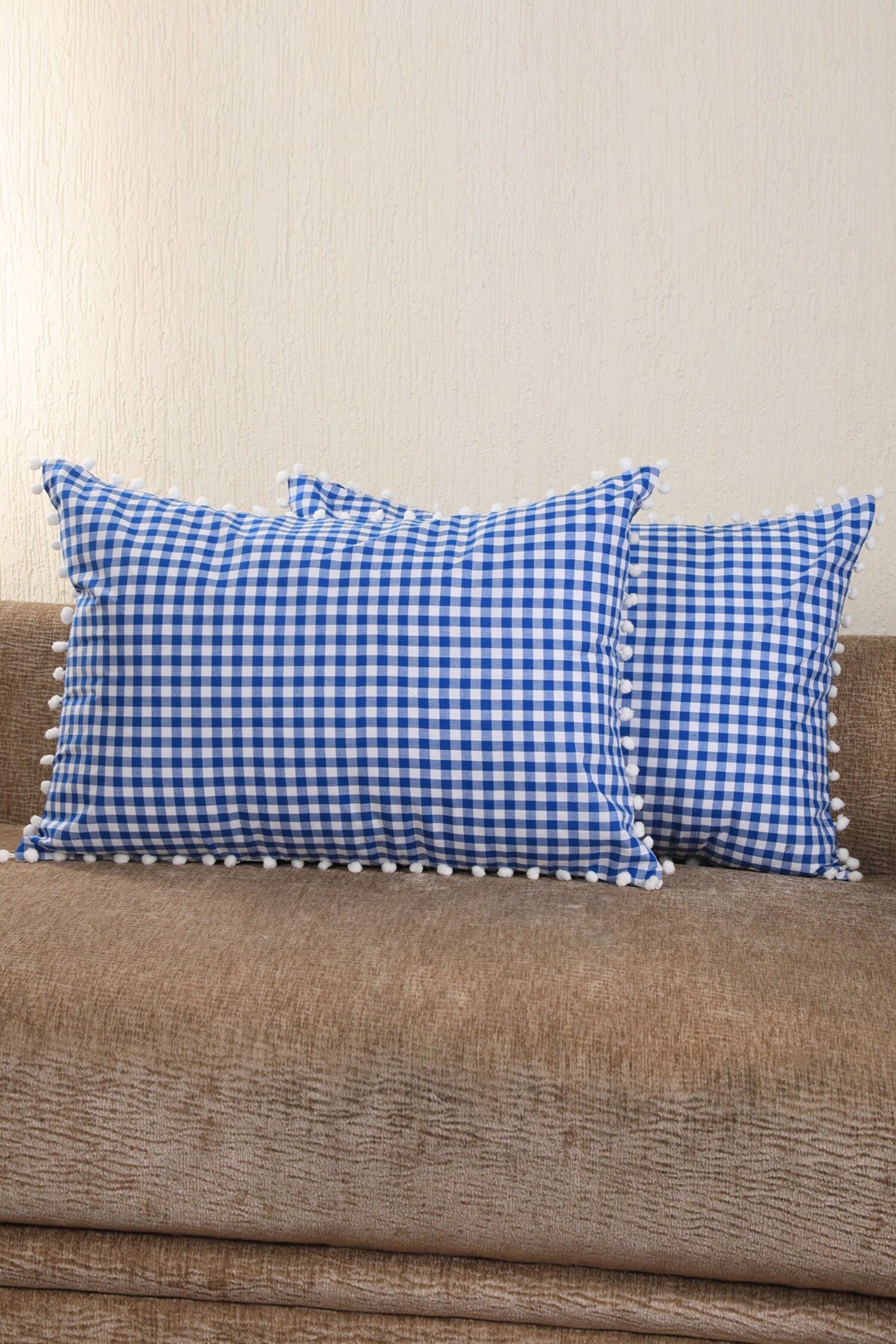 Buy Blue Cotton Checkered Pillow Covers - Set Of 2 by My Gift Booth ...
