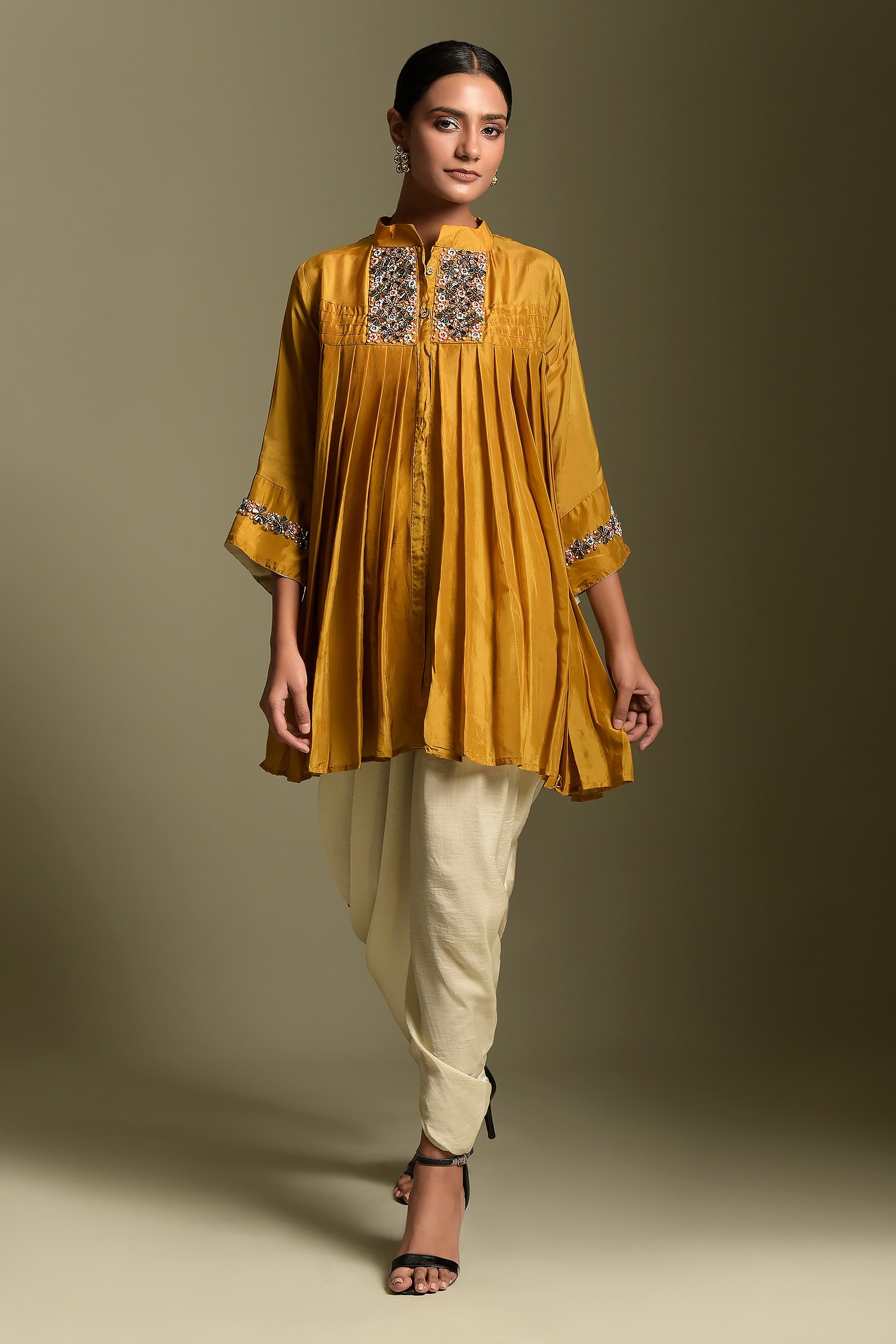 Buy Two Sisters By Gyans Yellow Asymmetric Kurta And Dhoti Set Online | Aza Fashions