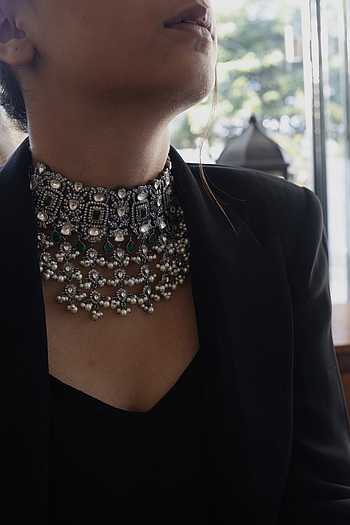 Buy Phiroza Yasmin Victorian Polki Pearls Necklace Online | Aza Fashions