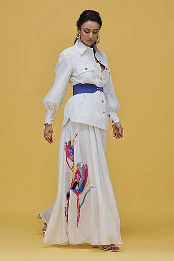 Buy Raasa Couture Ivory Silk Shacket And Embroidered Pant Set Online ...