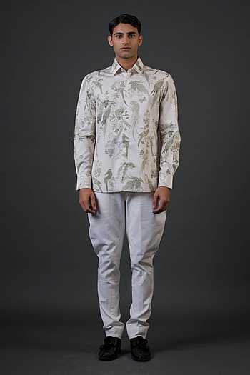 Buy Balance by Rohit Bal Ivory Poplin Satin Floral And Bird Print ...
