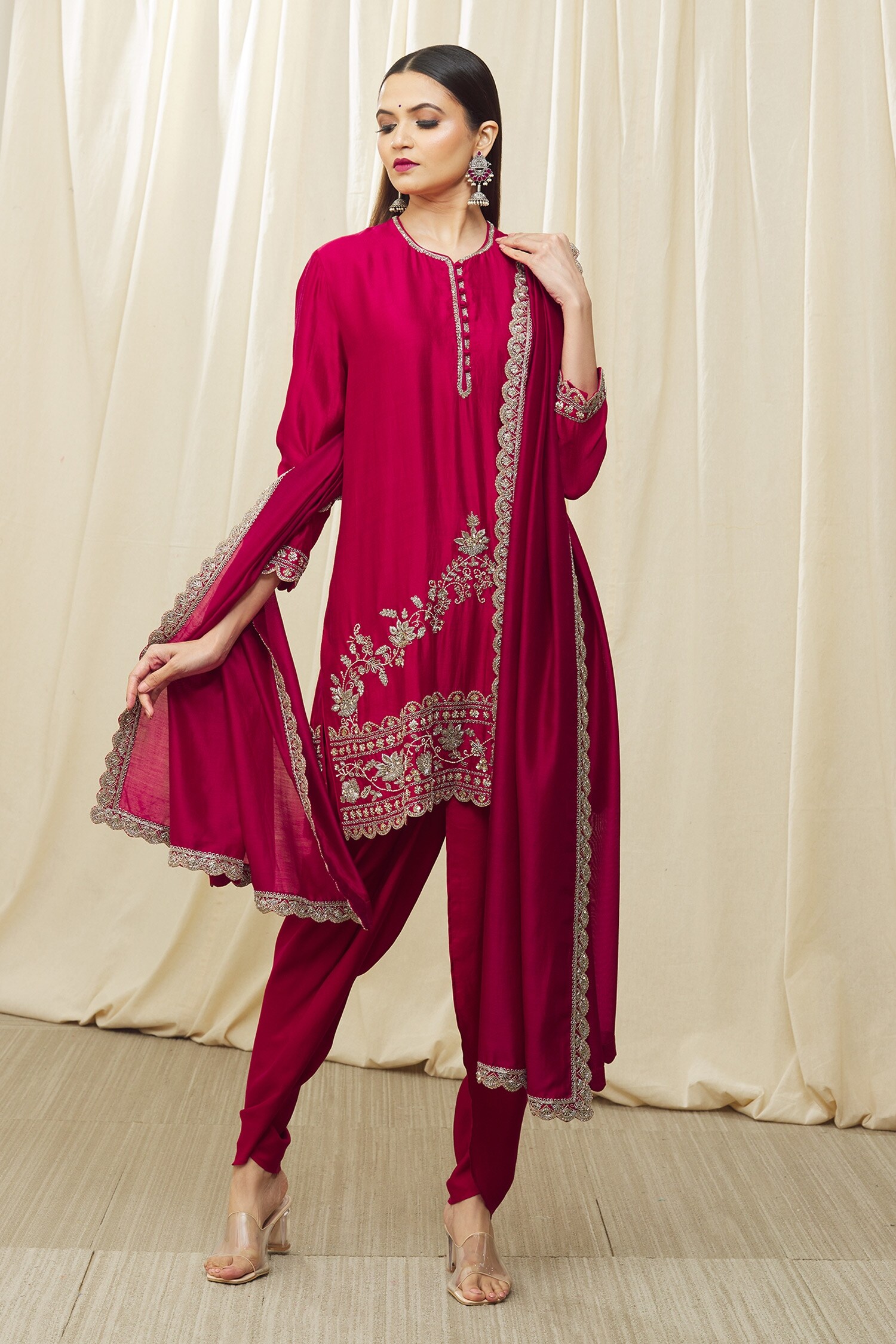 Buy JAYANTI REDDY Silk Embroidered Tunic Dhoti Pant Set Online | Aza ...