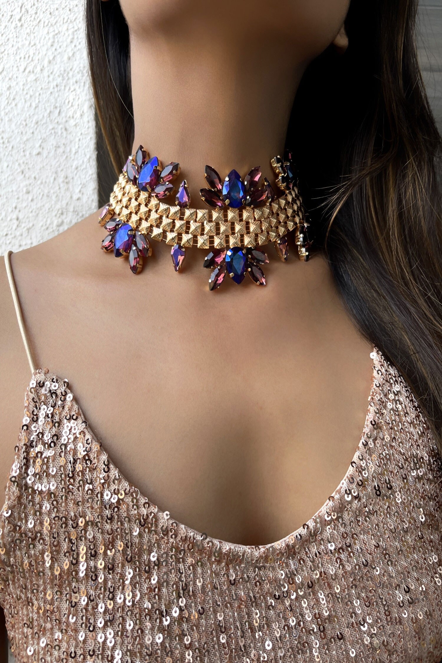 Buy Purple Crystal Embellished Choker by The Jewel Factor Online at Aza ...