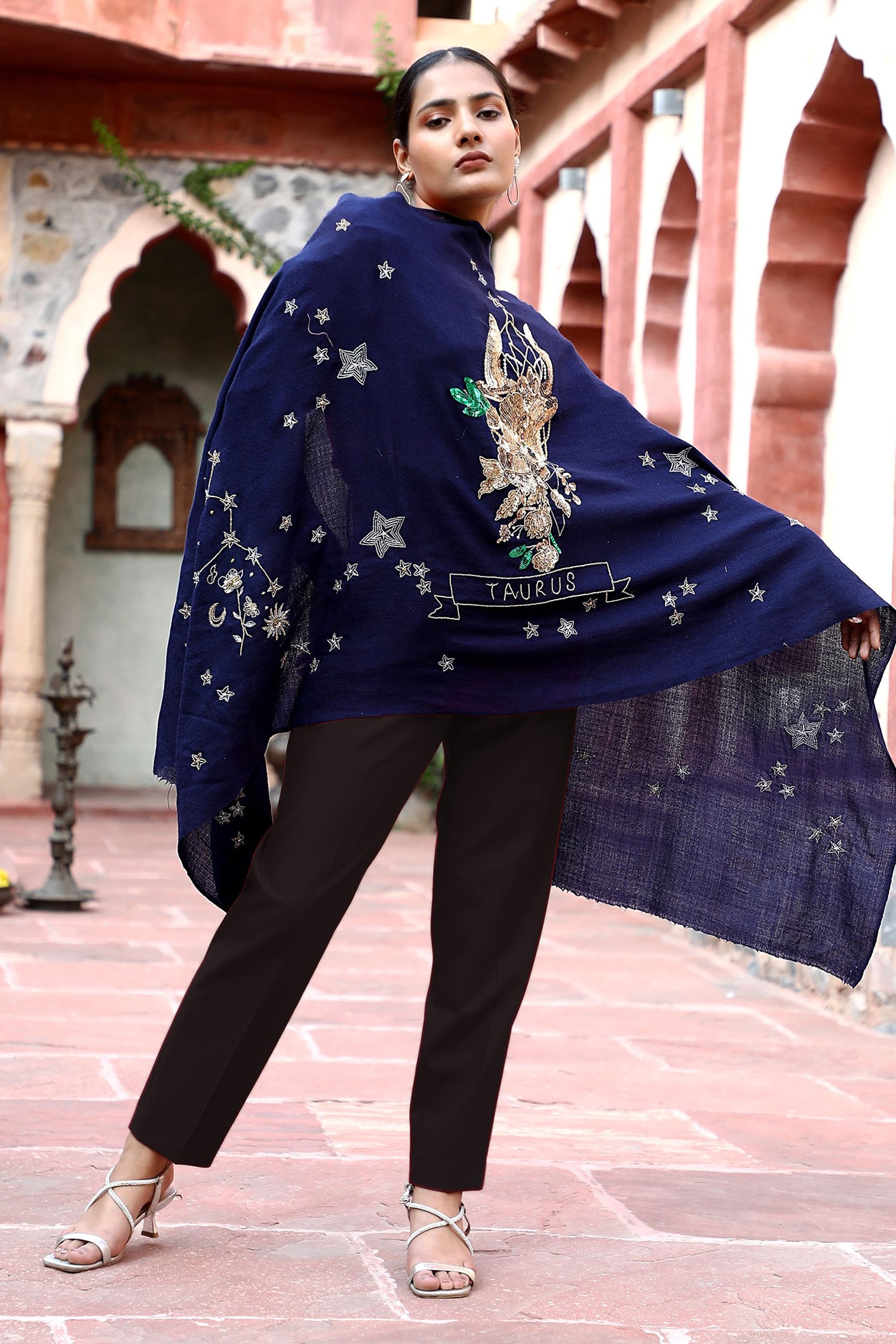 Buy Dusala Shawls Taurus Sequin Pipe And Thread Work Stole Online | Aza ...