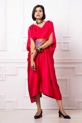 Buy Megha Garg Pink Satin Draped Kaftan Jumpsuit Online | Aza Fashions