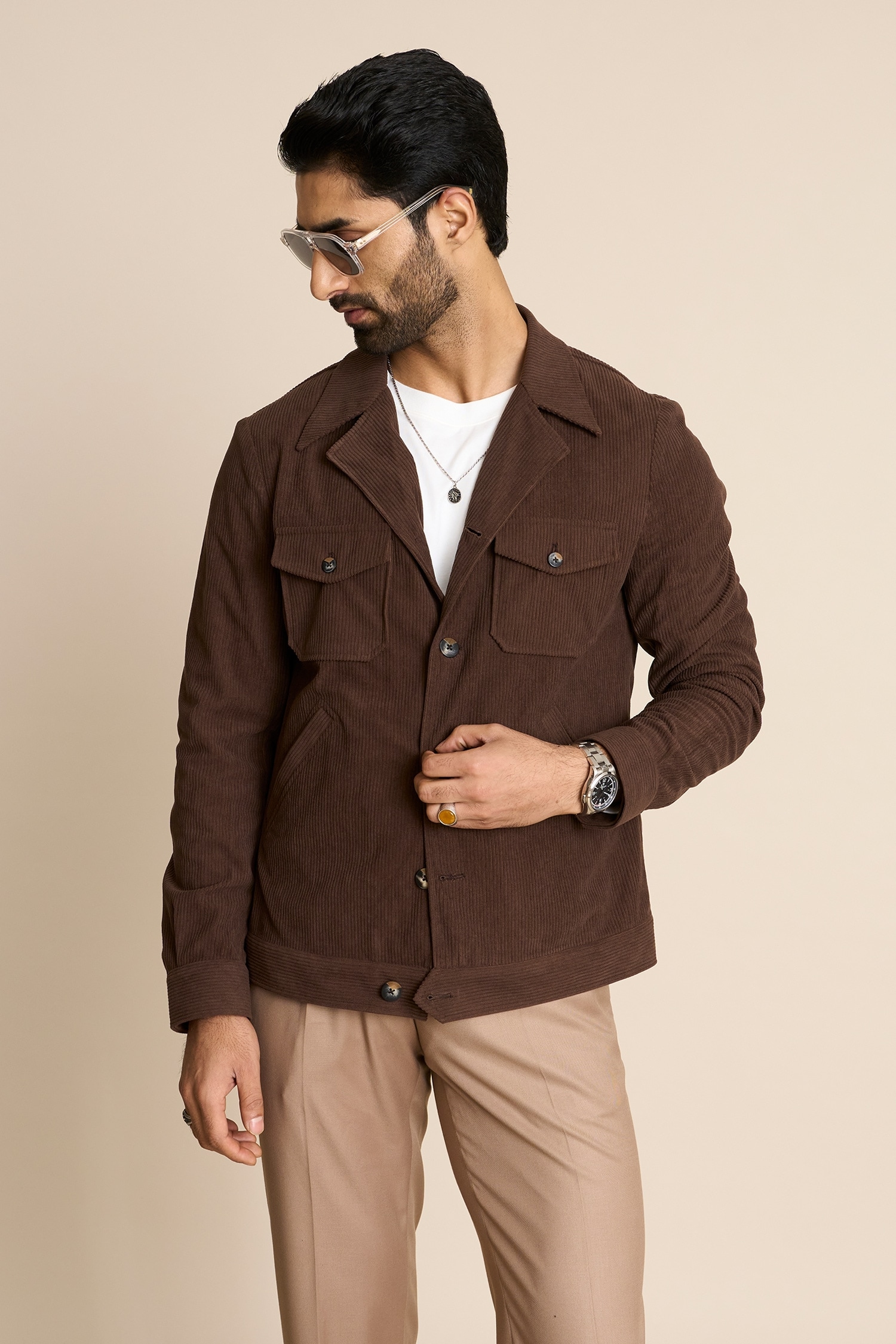 Buy Gargee Designers Brown Corduroy Shacket Top Online | Aza Fashions