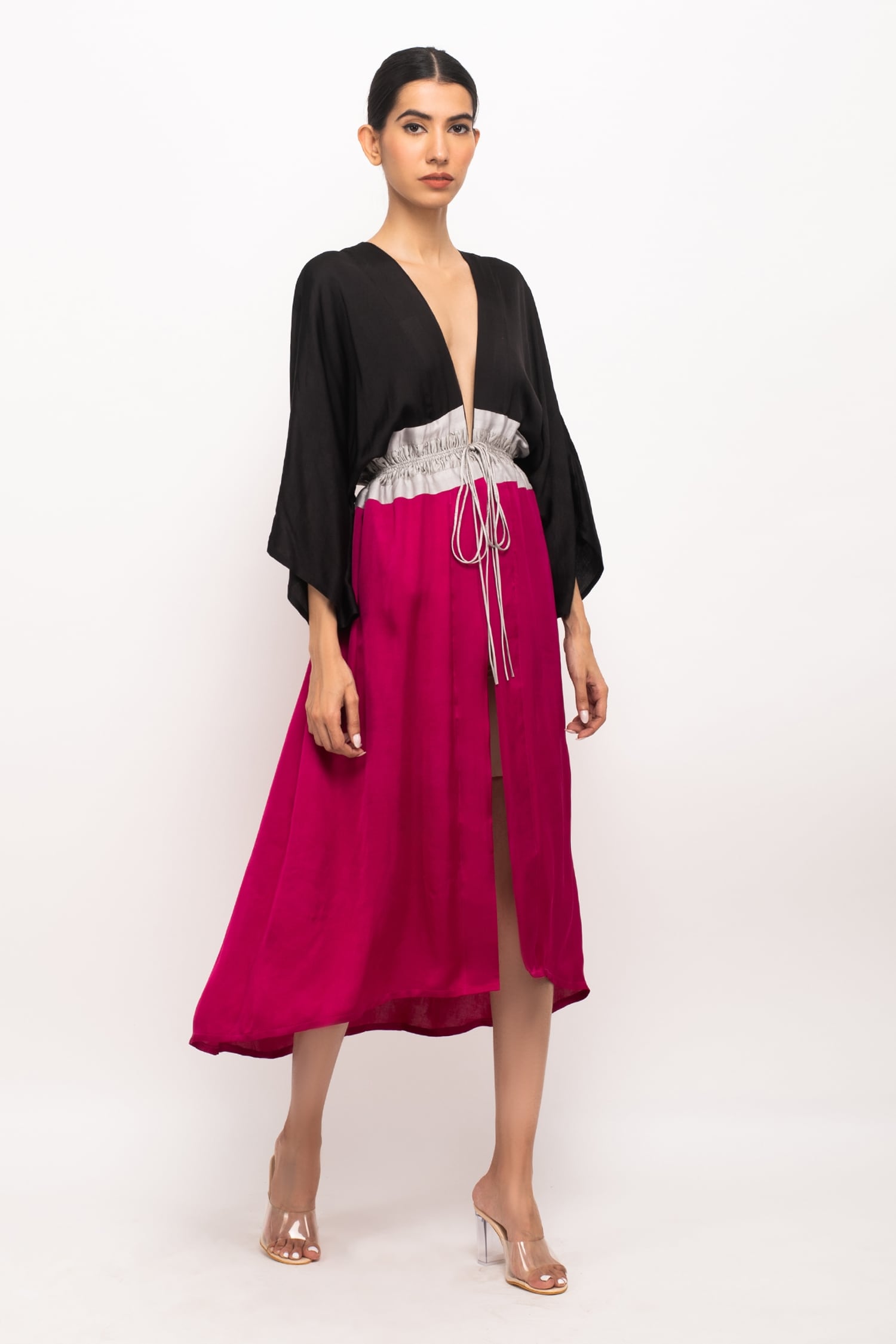 Buy Black Bemberg Modal Silk Solid Plunge V Asymmetrical High-low Cape ...