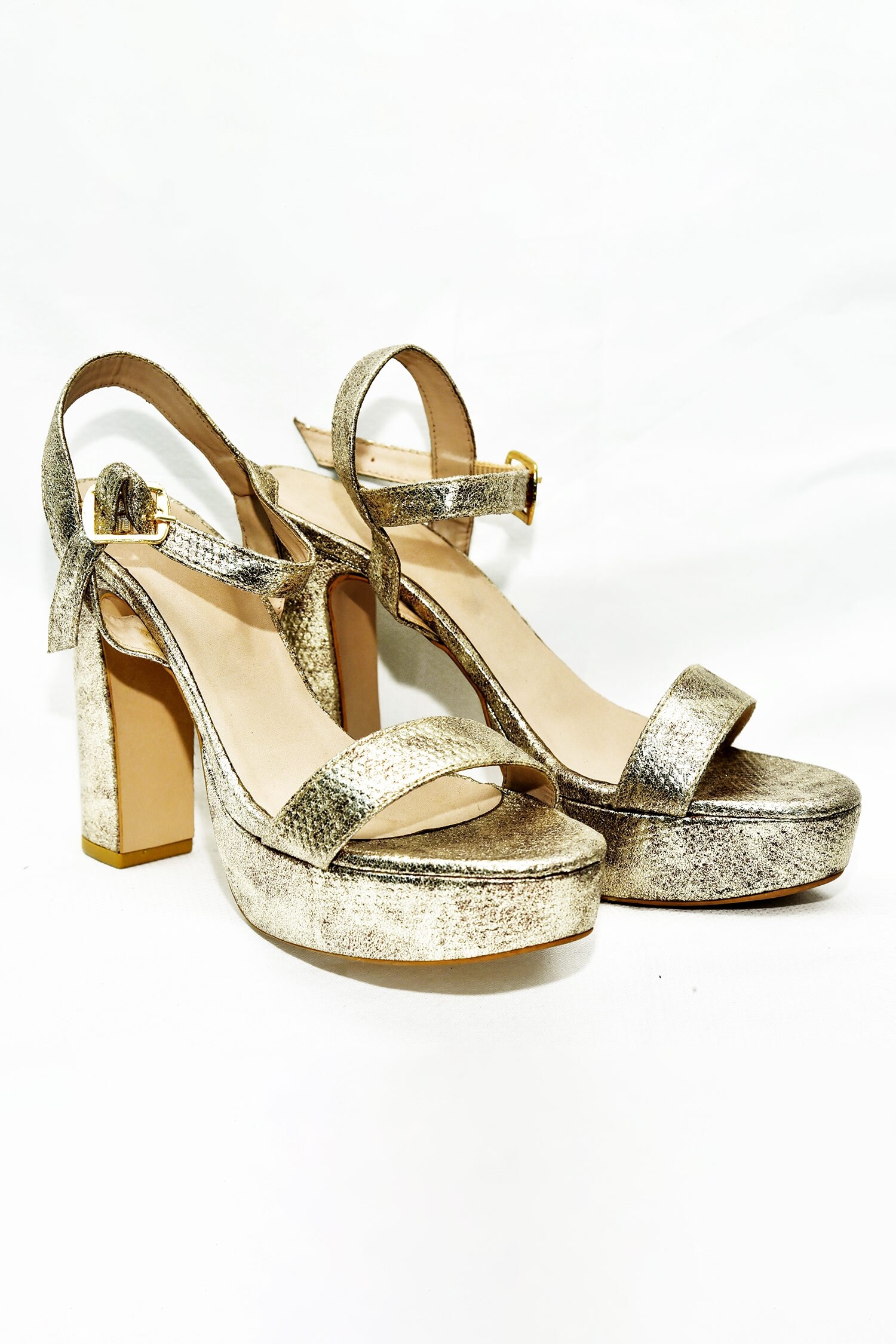 Buy Foot Fuel Gold Suede Senka Textured Pattern Block Heels Online ...