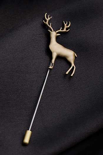 Buy Gold Daring Deer Lapel Pin by Cosa Nostraa Online at Aza Fashions.