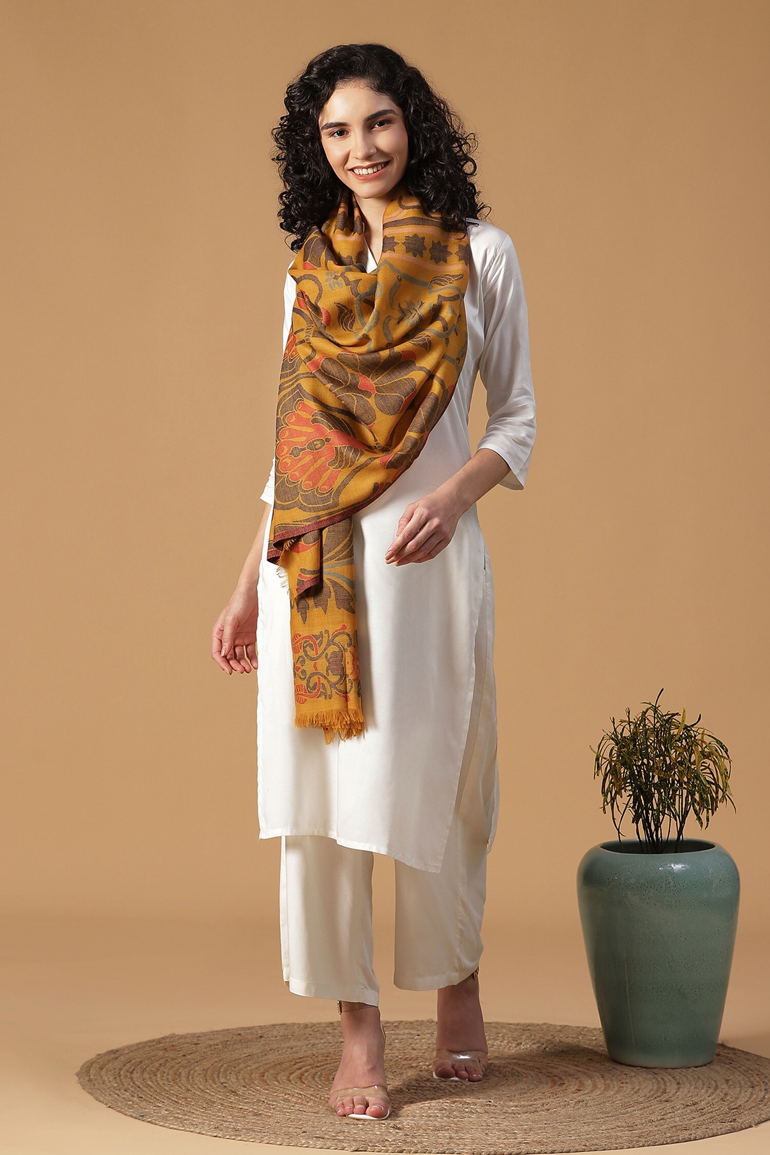 Buy Shingora Woollen Floral Pattern Stole Online | Aza Fashions