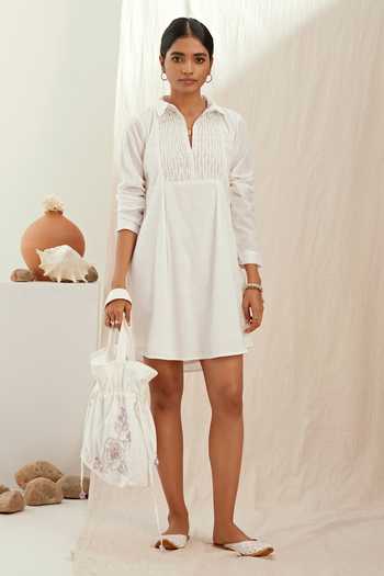 Buy The Right Cut White Mira Cotton Flare Dress Online | Aza Fashions