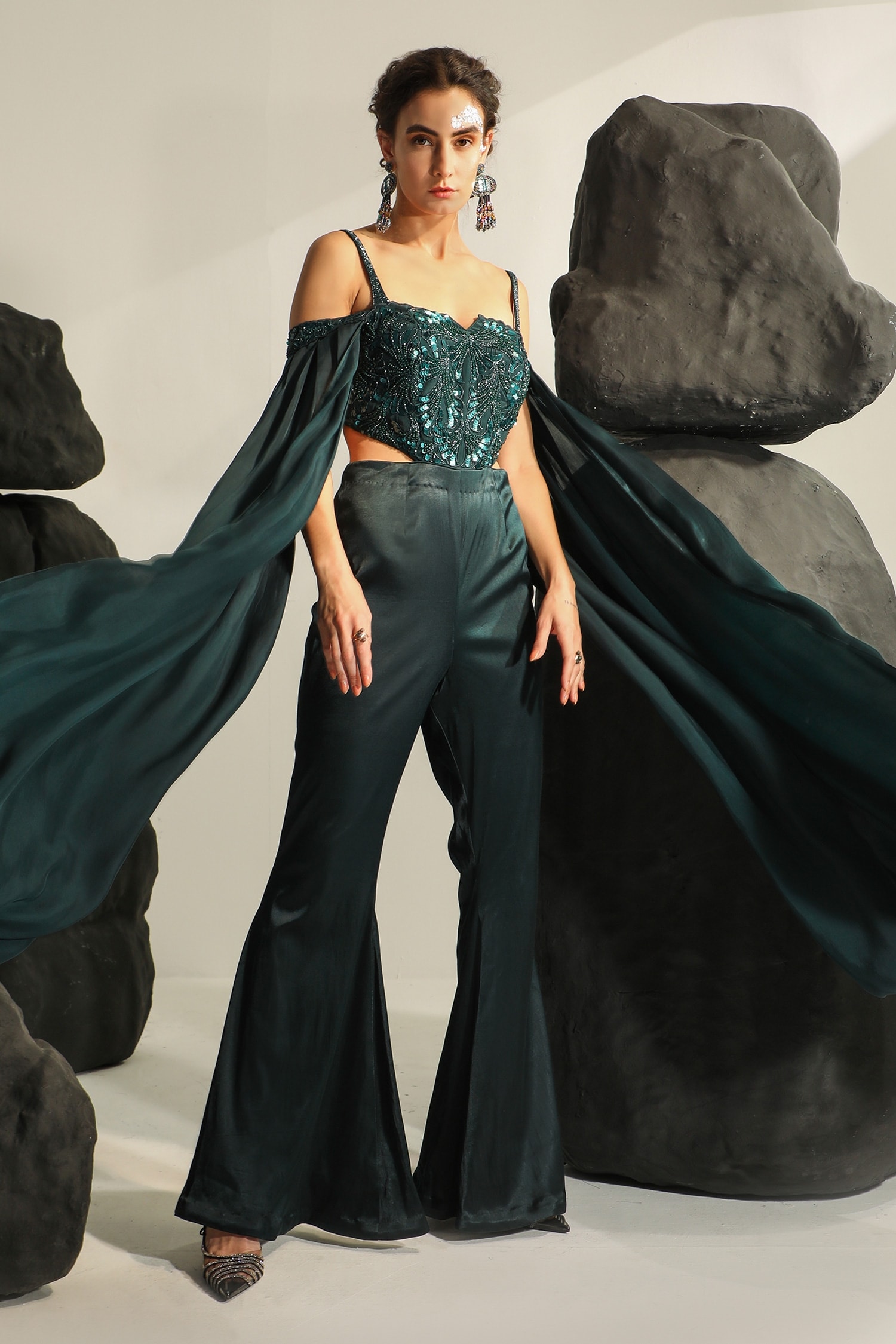 Buy Jade By Ashima Blue Crepe Cleodora Hand Embroidered Jumpsuit Online ...