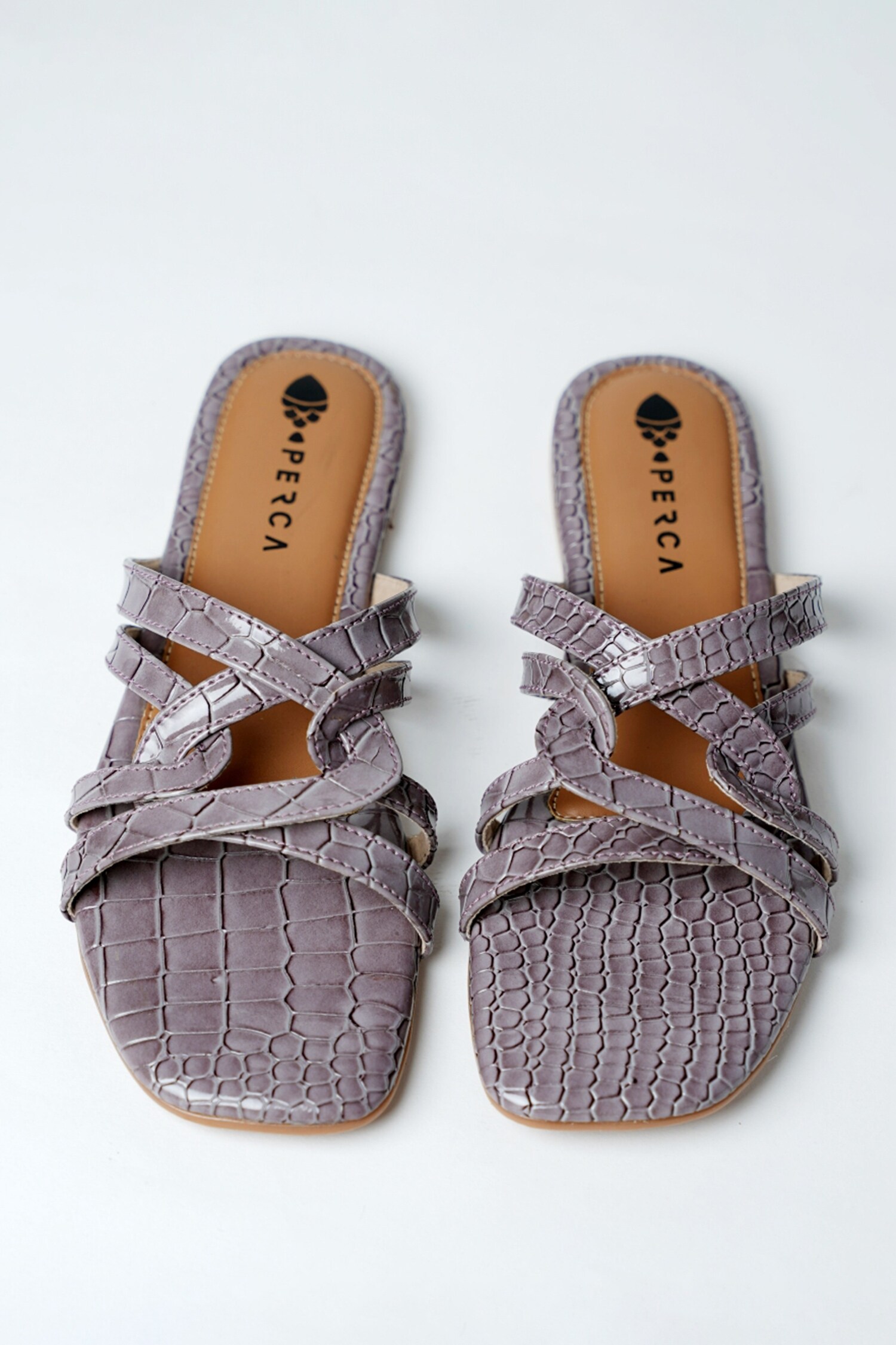 Buy Perca Brown Pu Textured Cut Out Flats Online | Aza Fashions