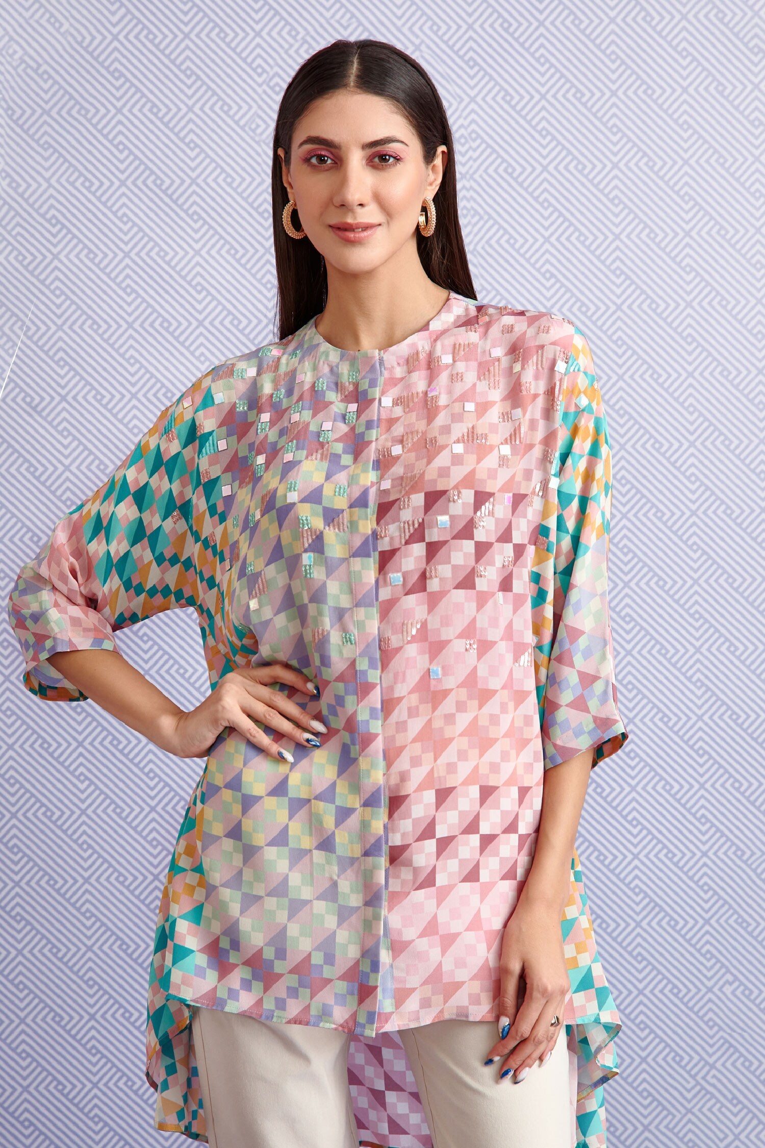 Buy Pankaj & Nidhi Multi Color Crepe Karen Hand Embellished Tunic ...