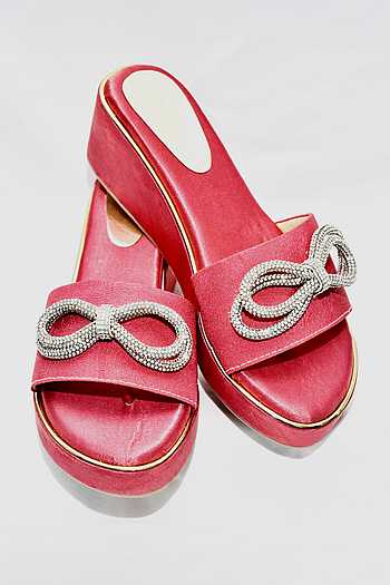 Buy Foot Fuel Pink Suede Baefy Stone Embellished Wedges Online | Aza ...