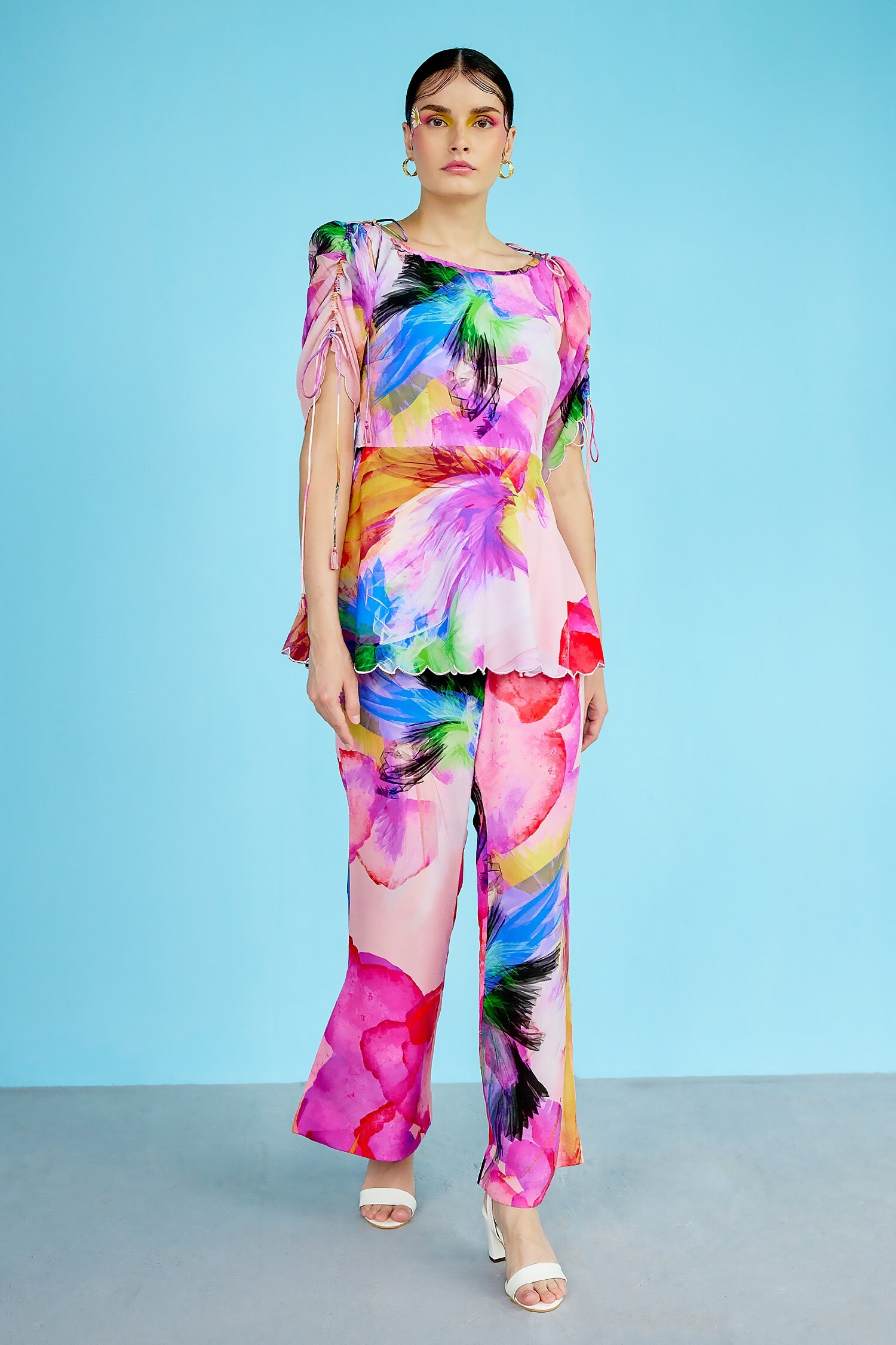 Buy Multi Color Pure Crepe Printed Reanna Peplum And Flared Pant Set ... Buy Multi Color Pure Crepe Printed Reanna Peplum And Flared Pant Set ...