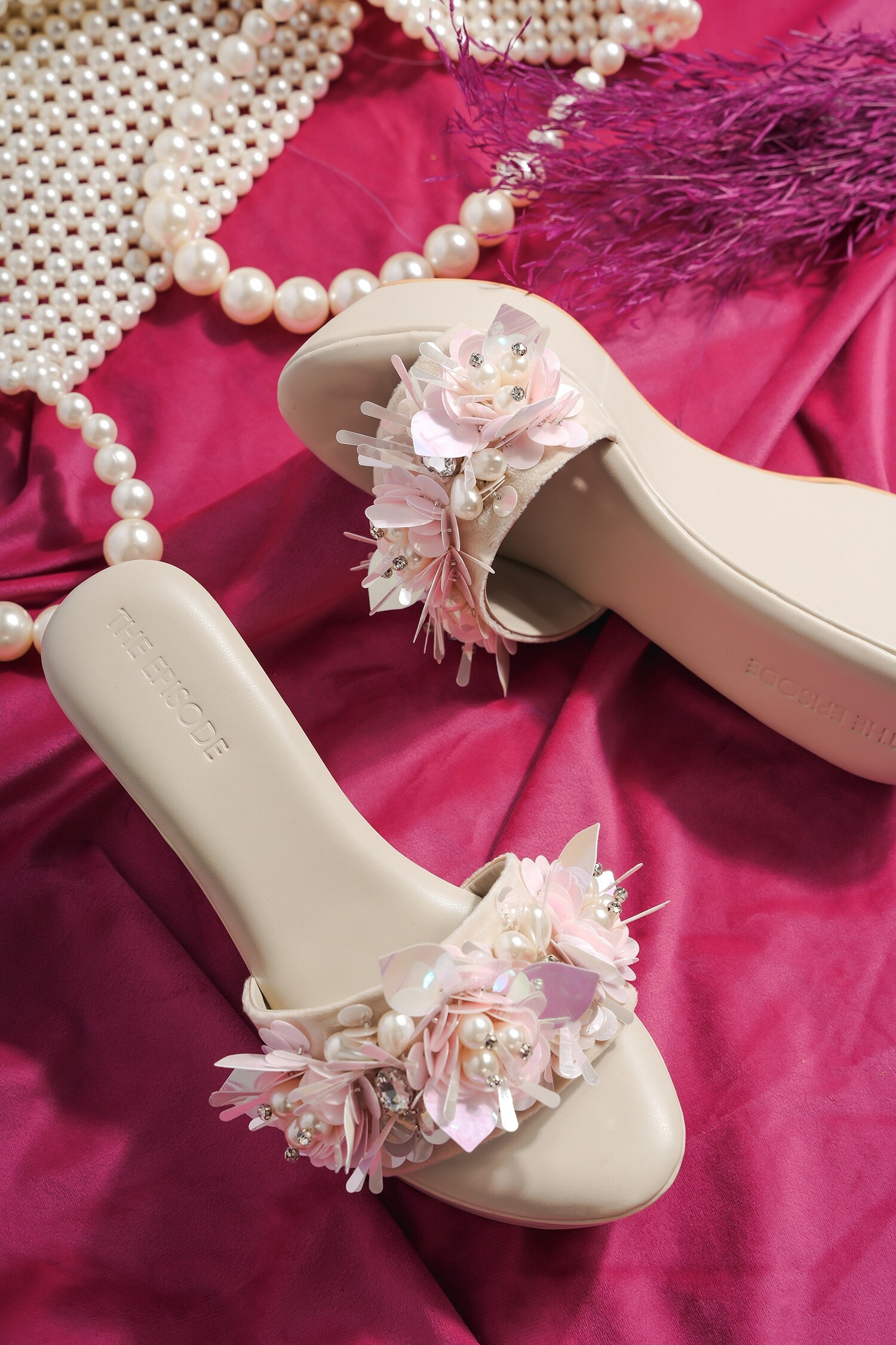 Buy Cream 3d Sequins Flowers Chelsea Floral Embellished Wedges by THE ...