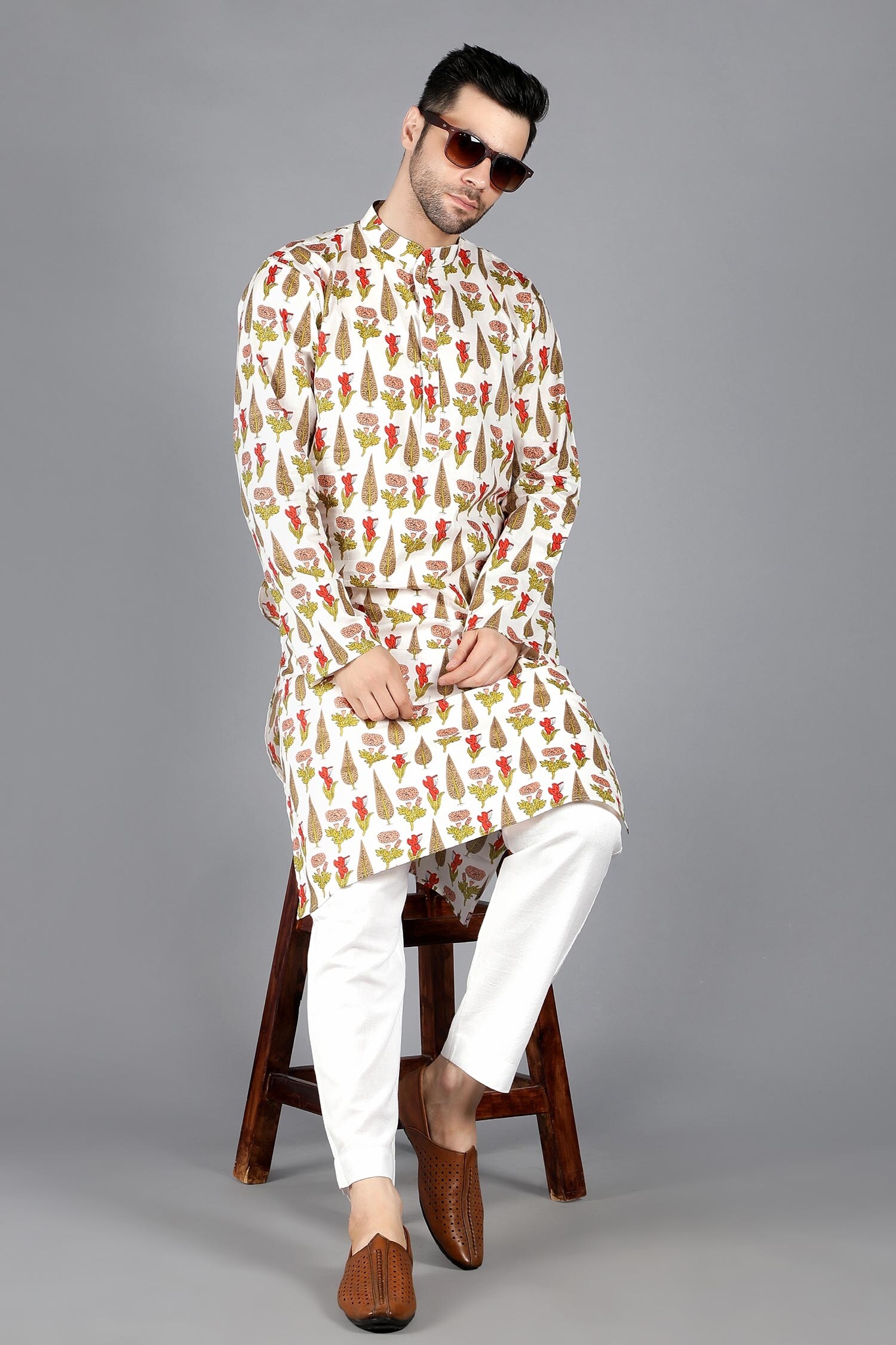 Buy Kalp Multi Color Cotton Harfi Flower Print Kurta Online | Aza Fashions
