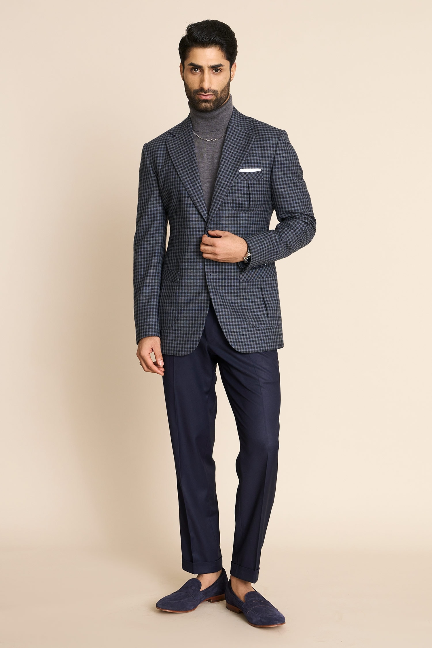 Buy Gargee Designers Blue Gingham Pattern Flannel Blazer Online | Aza ...