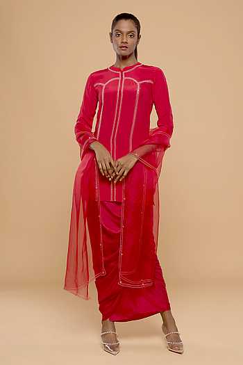 Buy MAYU KOTHARI Pure Crepe Sequin Embroidered Kurta Wrap Skirt Set ...