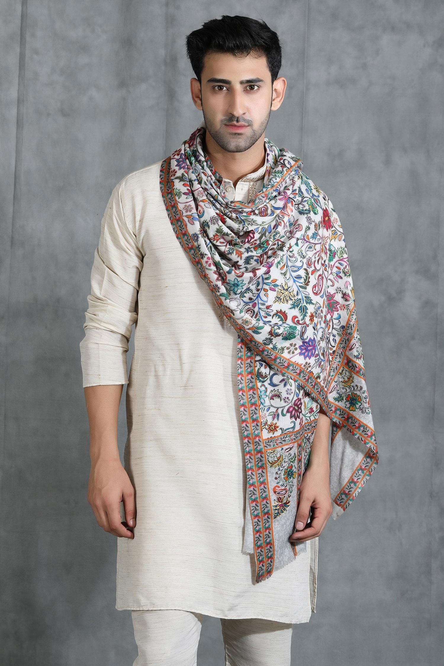 Buy Multi Color Kalamkari Handwoven Pashmina Wool Stole by DUSALA ...