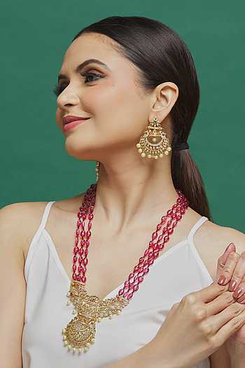 Buy Gold Plated Cubic Zirconia And Kemp Stones Multi-layered Long ...