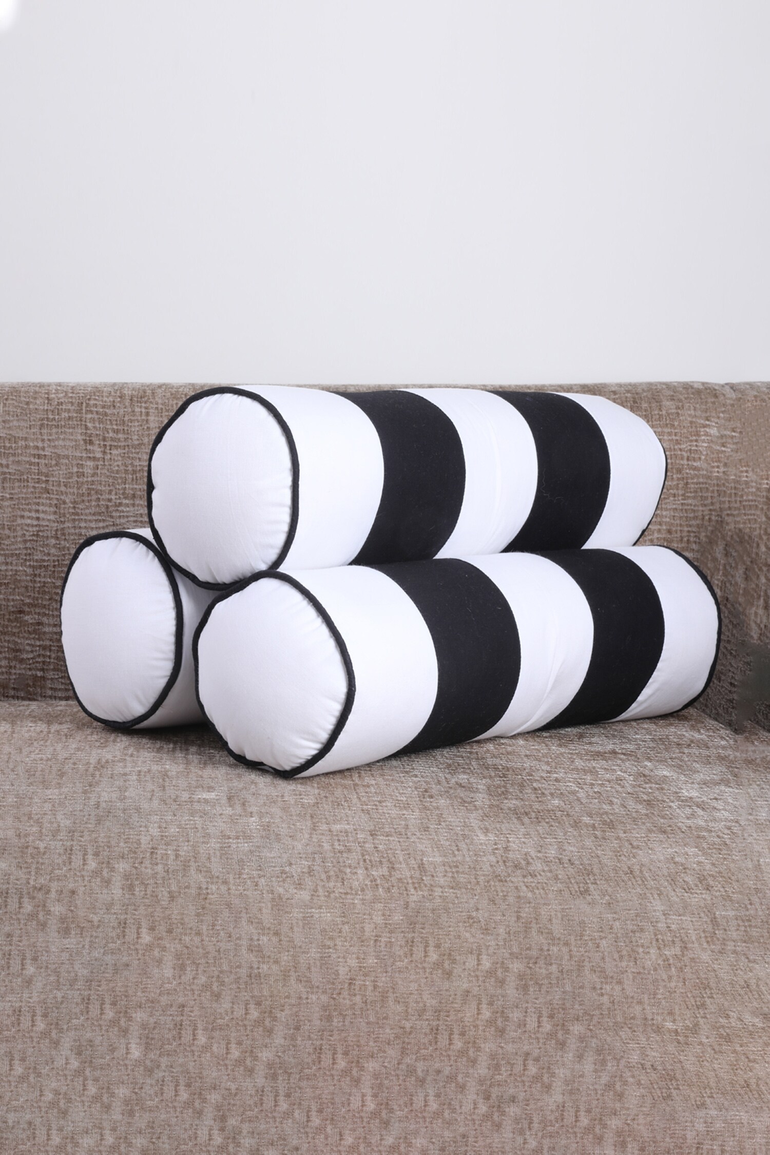 Buy Black Cotton Breton Stripes Bolster - Set Of 3 by My Gift Booth ...