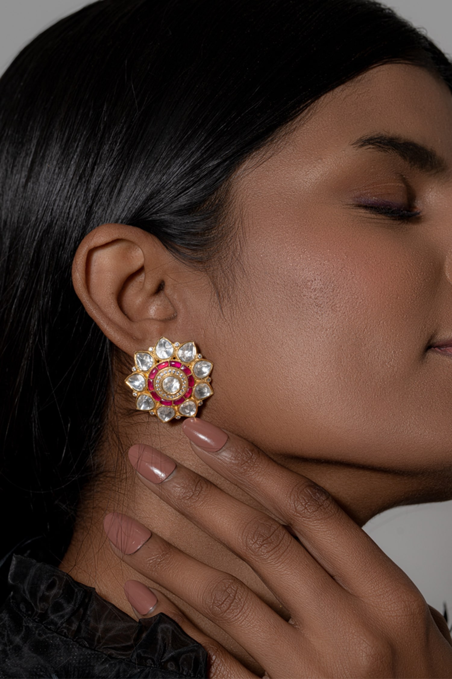 Buy Gold Plated Polki Floral Shape Studs by Osvag India Online at Aza ...