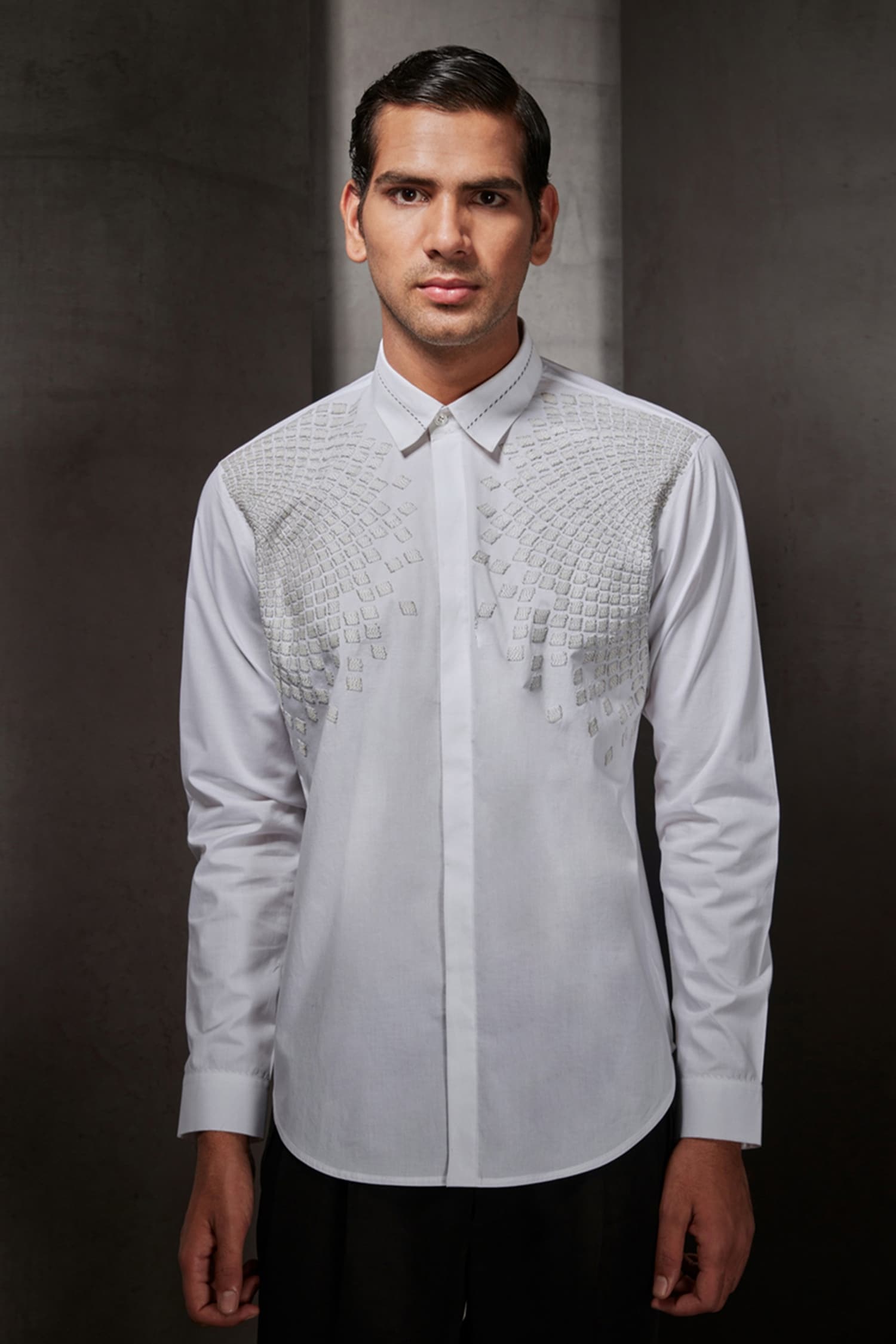 Buy White Cotton Embroidered Dori Work Handcrafted Shirt For Men by ...