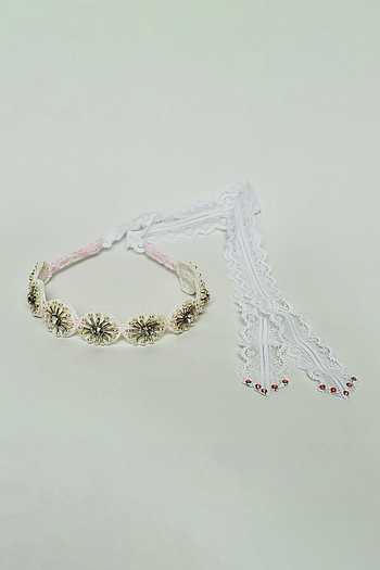 Buy Choko White Floret Lace And Stone Work Tie Down Hairband For Girls ...